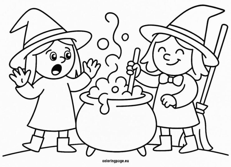 Clumsy Witches in the Kitchen | Coloring Page