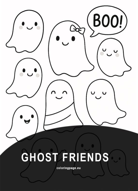 Adorable Ghost Friends | Coloring Page