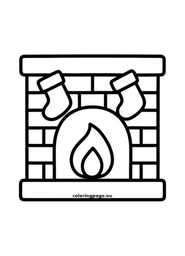 Christmas Fireplace with Hanging Stockings | Coloring Page