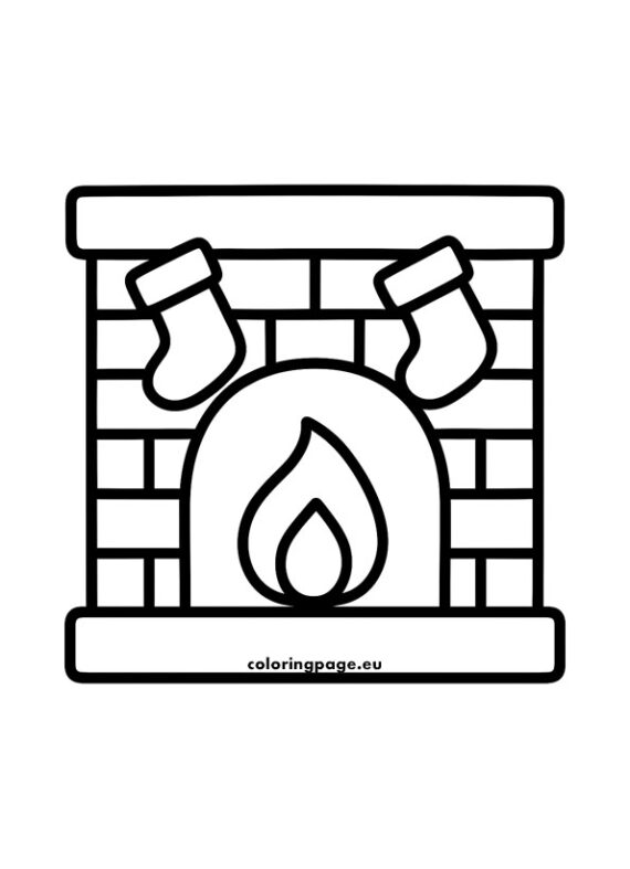 Christmas Fireplace with Hanging Stockings | Coloring Page