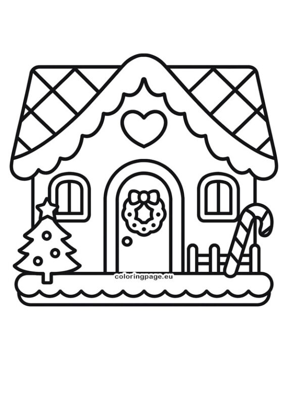 Printable Cute Gingerbread House | Coloring Page