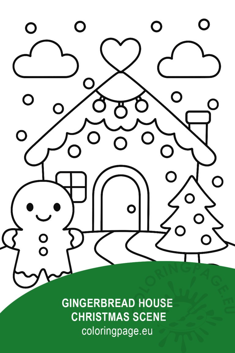 Gingerbread House Christmas Scene | Coloring Page