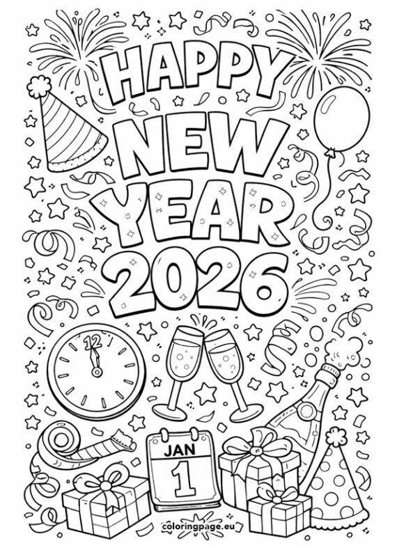 Happy New Year 2026 | Coloring Page