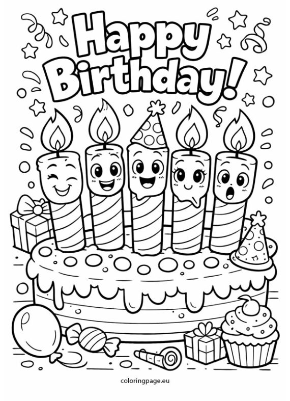 Cartoon Birthday Candles | Coloring Page