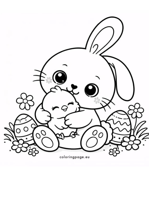 Easter Bunny and Chick | Coloring Page
