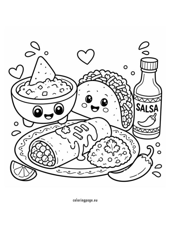 Mexican food cartoon | Coloring Page