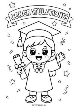 Young Graduate Holding Diploma | Coloring Page