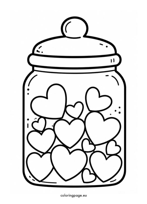 Hearts in a Jar coloring page | Coloring Page